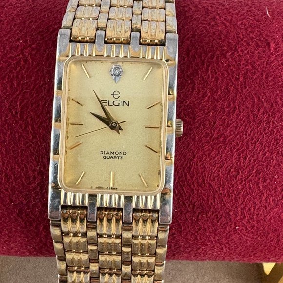 Elgin | Accessories | Elgin Diamond Quartz 2 Tone Silver And Gold Metal ...